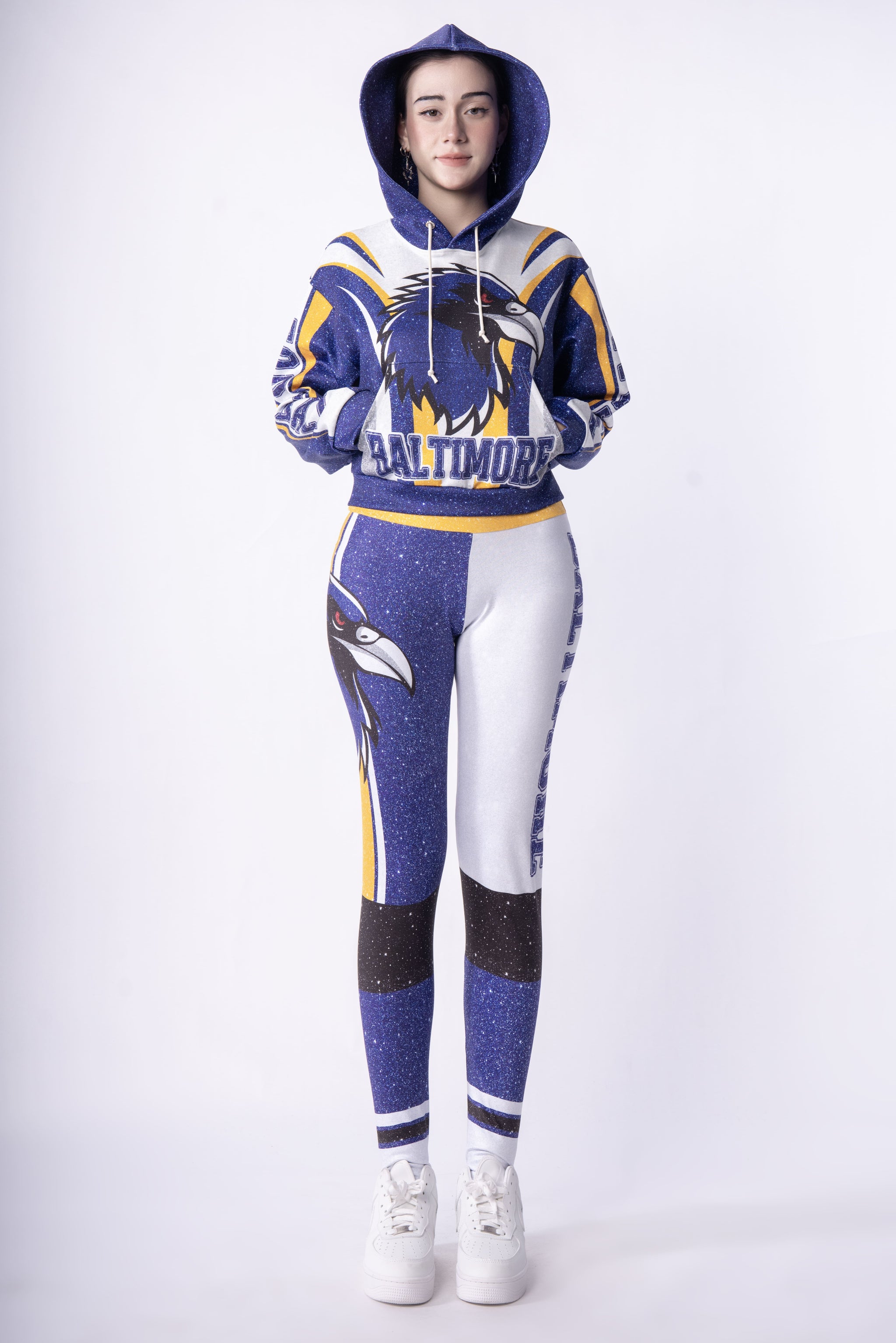 Baltimore Football Cropped Hoodie and Leggings Set
